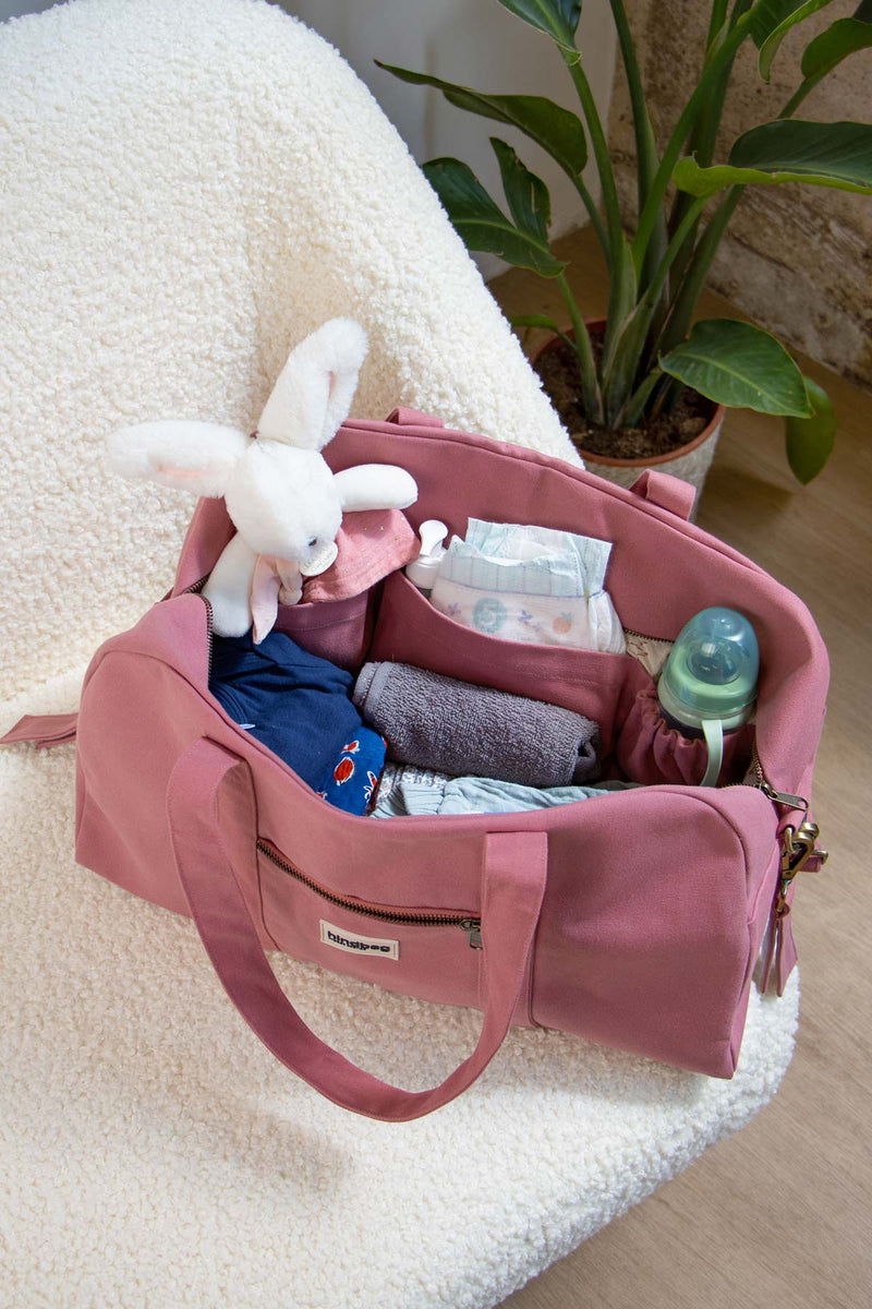 Grand sac à langer Basile - Couleur rose blush - Coton bio